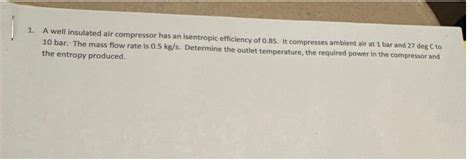 Solved A Well Insulated Air Compressor Has An Isentropic