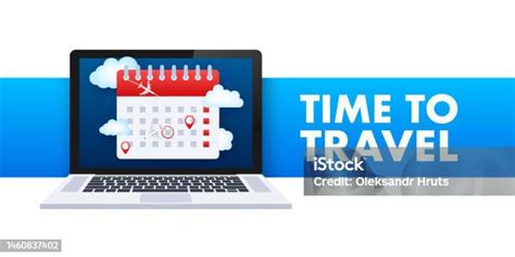 노트북 화면의 달력에 미리 알림 비행기 여행 벡터 스톡 그림입니다 건네주기에 대한 스톡 벡터 아트 및 기타 이미지 건네주기 경고 기호 계획 Istock