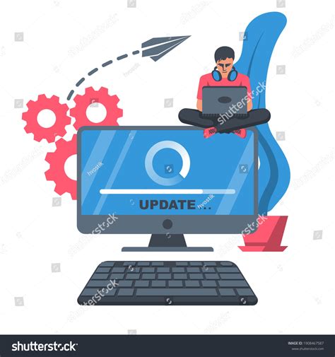 System Update Programmer Behind Computer Screen Stock Vector Royalty Free 1908467587