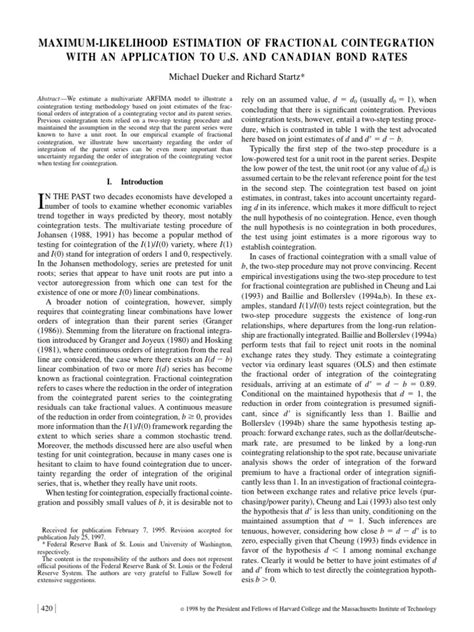 Dueker Maximum Likelihood Estimation Of Fractional Cointegration Pdf