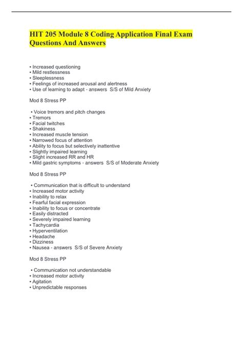 HIT 205 Module 8 Coding Application Final Exam Questions And Answers HIT 205 Module 8 Coding