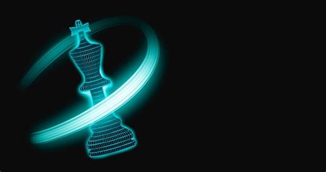 주위에 광선이 있는 추상적인 낮은 폴리 3d 체스 조각 분홍색 선 점 및 직사각형으로 구성된 디지털 그리드는 검은색 배경으로 강조 표시됩니다 체스를 가르치는 개념 고품질