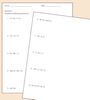 Simplify Expressions Worksheet By Ashley Hornung TPT