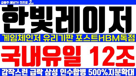 한빛레이저 주가전망 5분전긴급속보 게임체인저 유리기판 포스트hbm 독점확정 국내유일 12조 투자검토 갑작스런 급락 삼성 인수