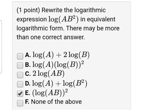 Solved 1 Point Rewrite The Logarithmic Expression Logab2