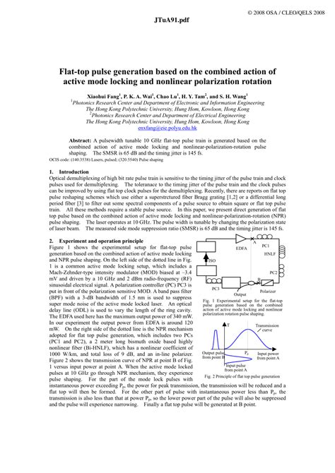 Pdf Flat Top Pulse Generation Based On The Combined Action Of Active Mode Locking And