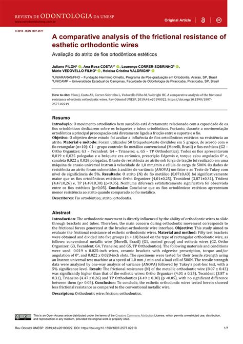 Pdf A Comparative Analysis Of The Frictional Resistance Of Esthetic Orthodontic Wires