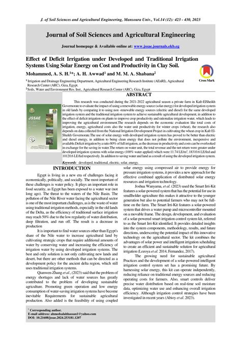 Pdf Effect Of Deficit Irrigation Under Developed And Traditional Irrigation Systems Using
