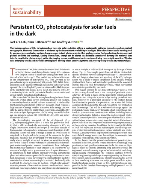 persistent co2 photocatalysis for solar fuels pdf solar energy