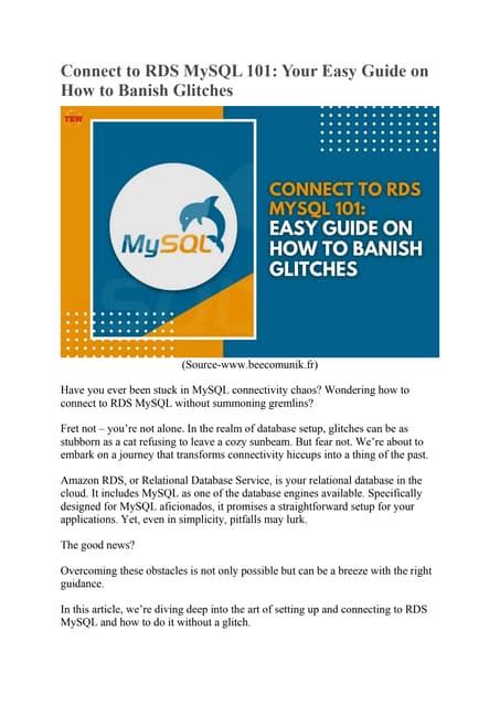 Connect To Rds Mysql 101 Your Easy Guide On How To Banish Glitches The Enterprise World Pdf