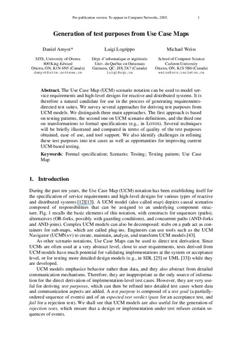 Pdf Generation Of Test Purposes From Use Case Maps Daniel Amyot