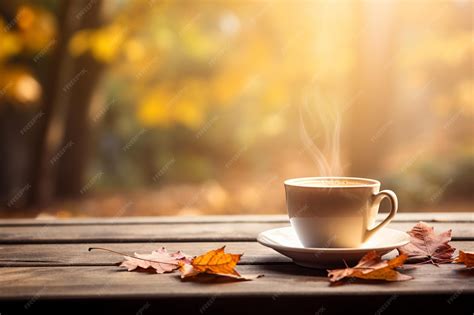 Premium Ai Image Coffee Cup In Fall Foliage Generative Ai
