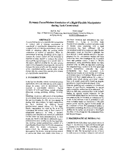 Pdf Dynamic Forcemotion Simulation Of A Rigid Flexible Manipulator During Task Constrained