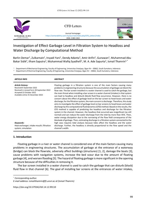 pdf investigation of effect garbage level in filtration system to