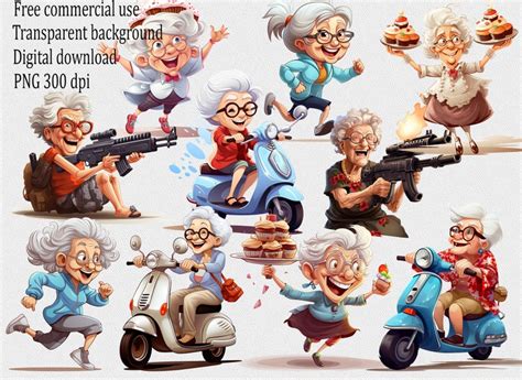 Funny Old Ladies Clipart Png Active Old Men Happy Women Etsy Australia