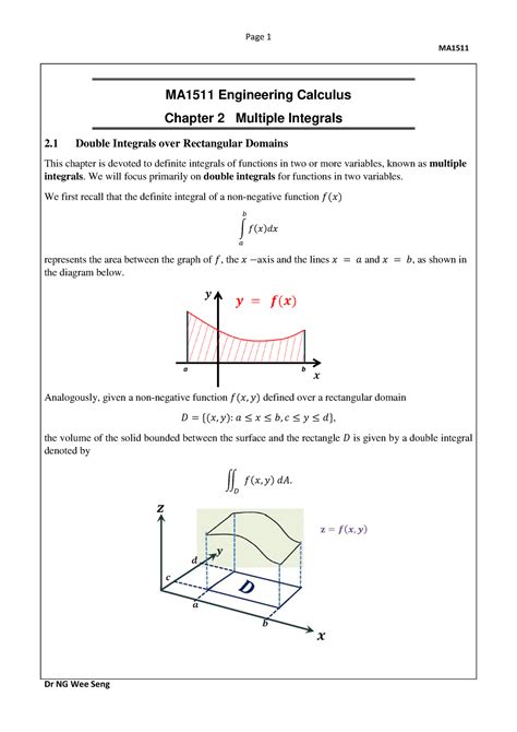 Ma1511 2021s1 Chapter 2 Multiple Integrals 1 Ma Ma1511 Engineering Calculus Chapter 2