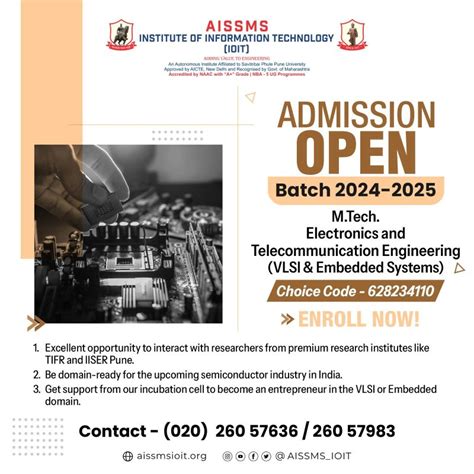 Aissms Institute Of Information Technology On Linkedin Admissionopen Mtech Entc Vlsi