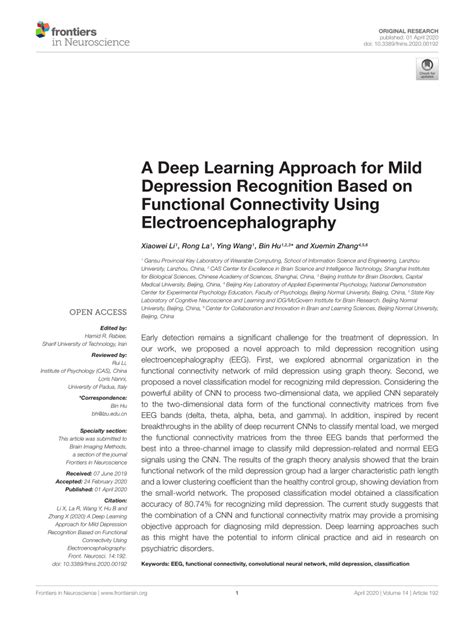 Pdf A Deep Learning Approach For Mild Depression Recognition Based On Functional Connectivity
