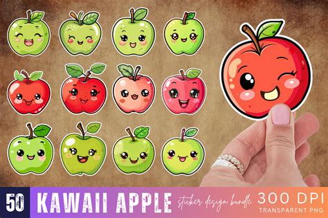 Kawaii Apple Sticker Bundle Afbeelding Door Allisonsuns · Creative Fabrica