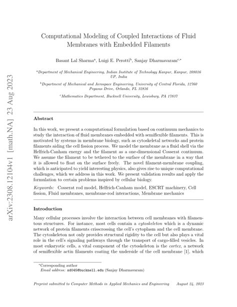 Pdf Computational Modeling Of Coupled Interactions Of Fluid Membranes With Embedded Filaments