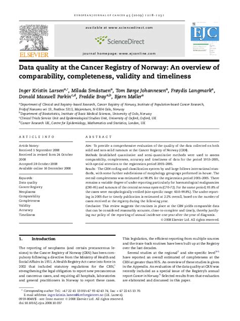 Pdf Evaluating Data Quality At Cancer Registry Norway