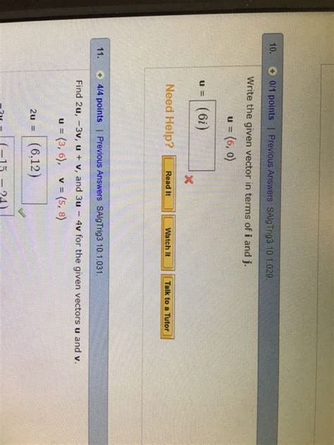 Solved Write The Given Vector In Terms Of I And J U 6 Chegg Com