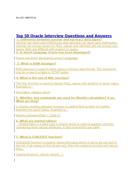 Top 50 Oracle Interview Questions And Answers Pdf Plsql Sql