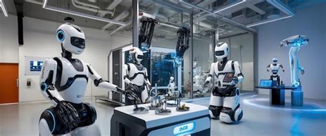 Futuristic robotics lab showcasing advanced technology and humanoid ...