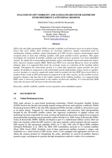 Pdf Analysis Of Gps Visibility And Satellite Receiver Geometry Over Different Latitudinal Regions