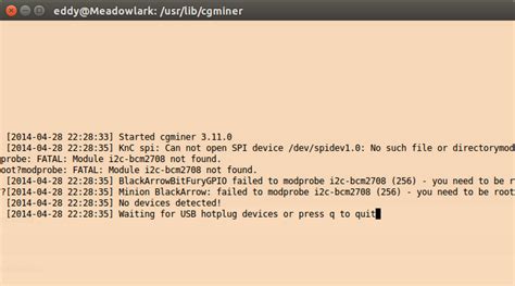 Help Running Cgminer On Ubuntu Waiting For USB Hotplug Devices And Other Errors