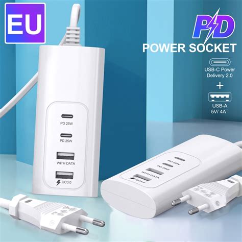 Pd W Dual Usb C Type C Dual Usb Ports Fast Charging Power Socket Eu Plug