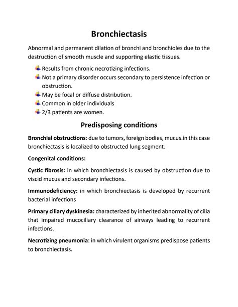 Solution Bronchiectasis Defination Pathogenesis Causes Investigations
