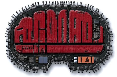 Black Red Ai Themed Brain Design Embedded Digital Components Circuits Symbolizing Technological