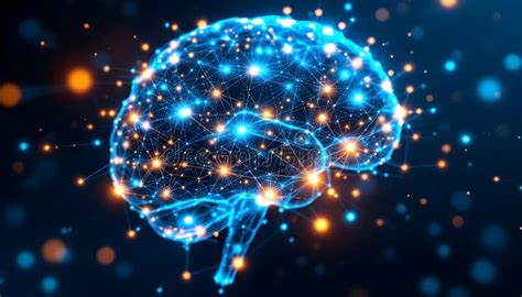 A Glowing Blue And Orange Brain Shaped Structure With A Network Of Interconnected Nodes And