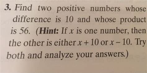 solved find two positive numbers whose difference is 10 and
