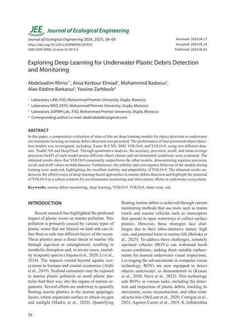 Pdf Exploring Deep Learning For Underwater Plastic Debris Detection