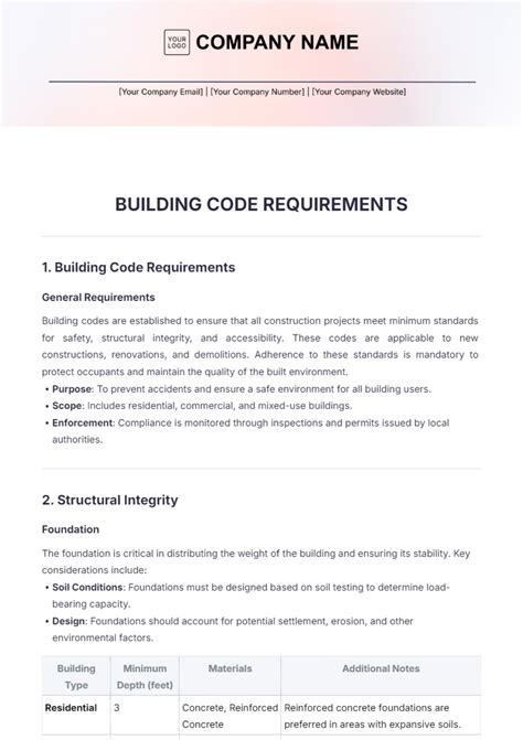 Free Building Code Requirements Template To Edit Online