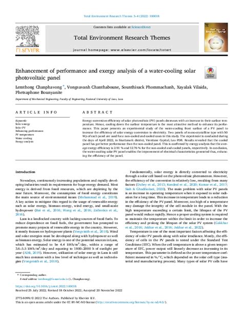 Pdf Water Cooling Enhances Solar Pv Performance