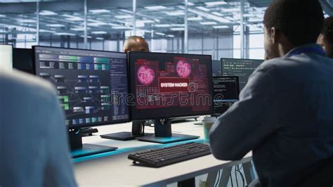 Data Center Colleagues Seeing System Hacked Notification Stock Image Image Of Stealing
