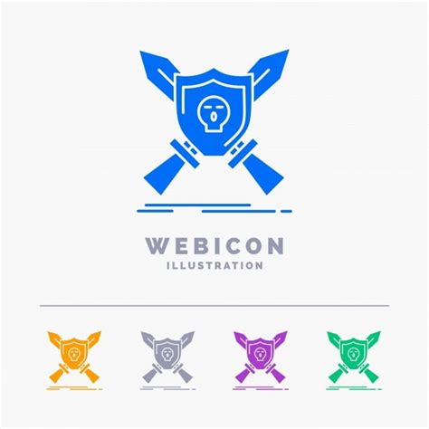 Badge Emblem Game Shield Swords 5 Color Glyph Web Icon Templ