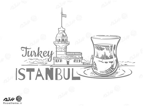 وکتور Eps شهر استانبول به صورت نقاشی شامل استکان چای به صورت لایه باز
