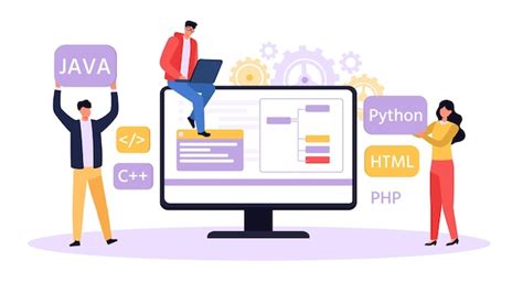 premium vector programmer and designer developing website software