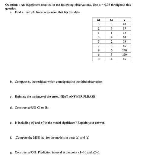 Solved Question An Experiment Resulted In The Following Chegg