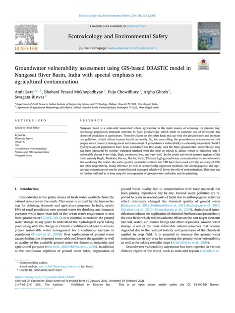 Pdf Groundwater Vulnerability Assessment Using Gis Based Drastic Model In Nangasai River Basin