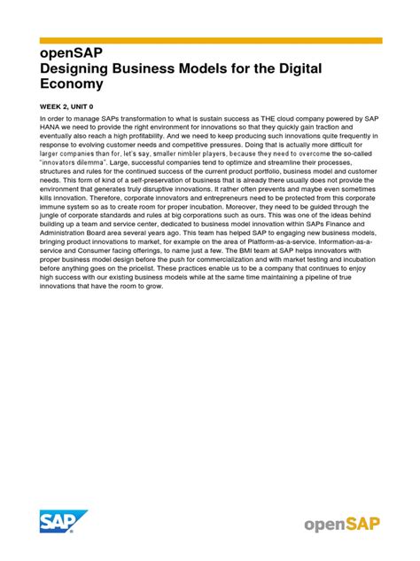 Opensap Bmi1 Week 2 Transcript Pdf Business Model Innovation