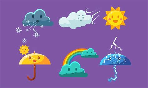 Premium Vector Cute Weather Icons Set Colorful Forecast Meteorology Symbols Vector
