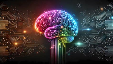 Futuristic Cybernetic Brain With Glowing Circuit Patterns Vibrant Neon Colors And Digital