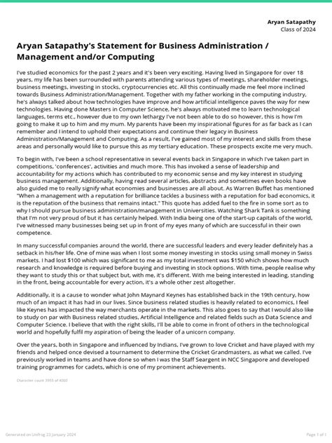 Unifrog Personal Statement Aryan Grade 12 Pdf Business Economies
