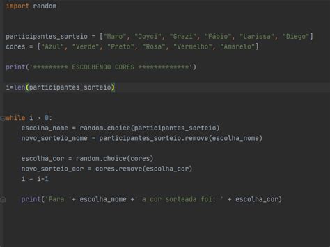 Sorteio De Nomes E Cores — Listas Diferentes Com Python By Joyci