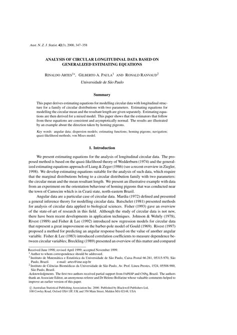 Pdf Analysis Of Circular Longitudinal Data Based On Generalized